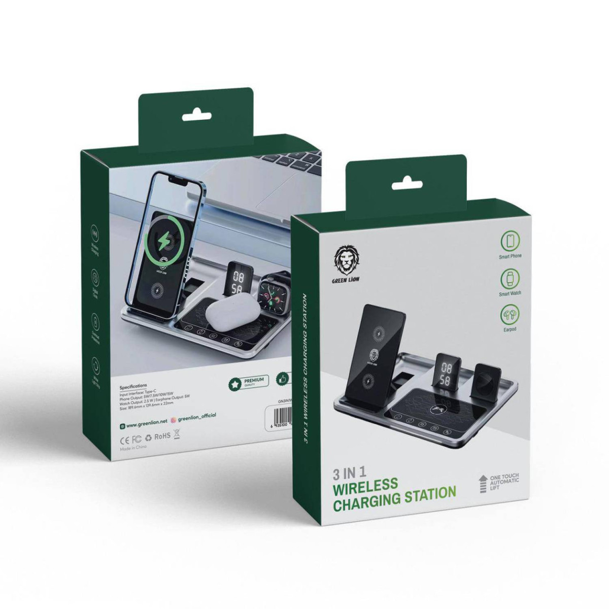 Buy Online Green Lion 3 in 1 Wireless Charging Station - Black in Qatar- Tccq.com